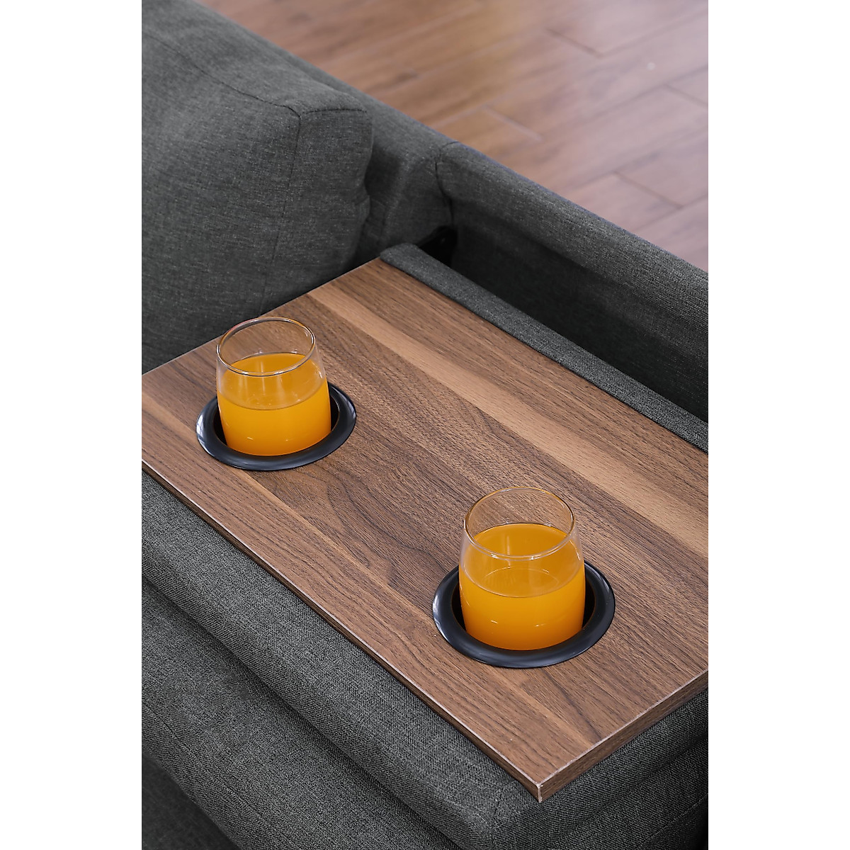 FANYE L-Shaped 5 Seaters Sectional Sofa with Right Chaise, Faux Leather Upholstered Corner Sofa&Couch W/2 Cup Holders and Storage Ottoman for Home Apartment Office Living Room