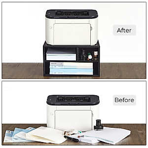 SONGMICS Printer Stand for Desk, Home Desktop Printer Stand with Storage Shelves for Office, Steel Frame, Multi-Purpose Rack, 15.9 x 11.8 x 8.7 Inches, Matte Black UOMC101B01