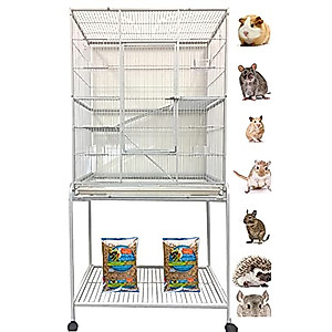 64" Extra Large Wrought Iron 4-Levels Ferret Chinchilla Sugar Glider Mice Rat Mouse Hamster Cage Tight 1/2-Inch Bar Spacing (White Vein)