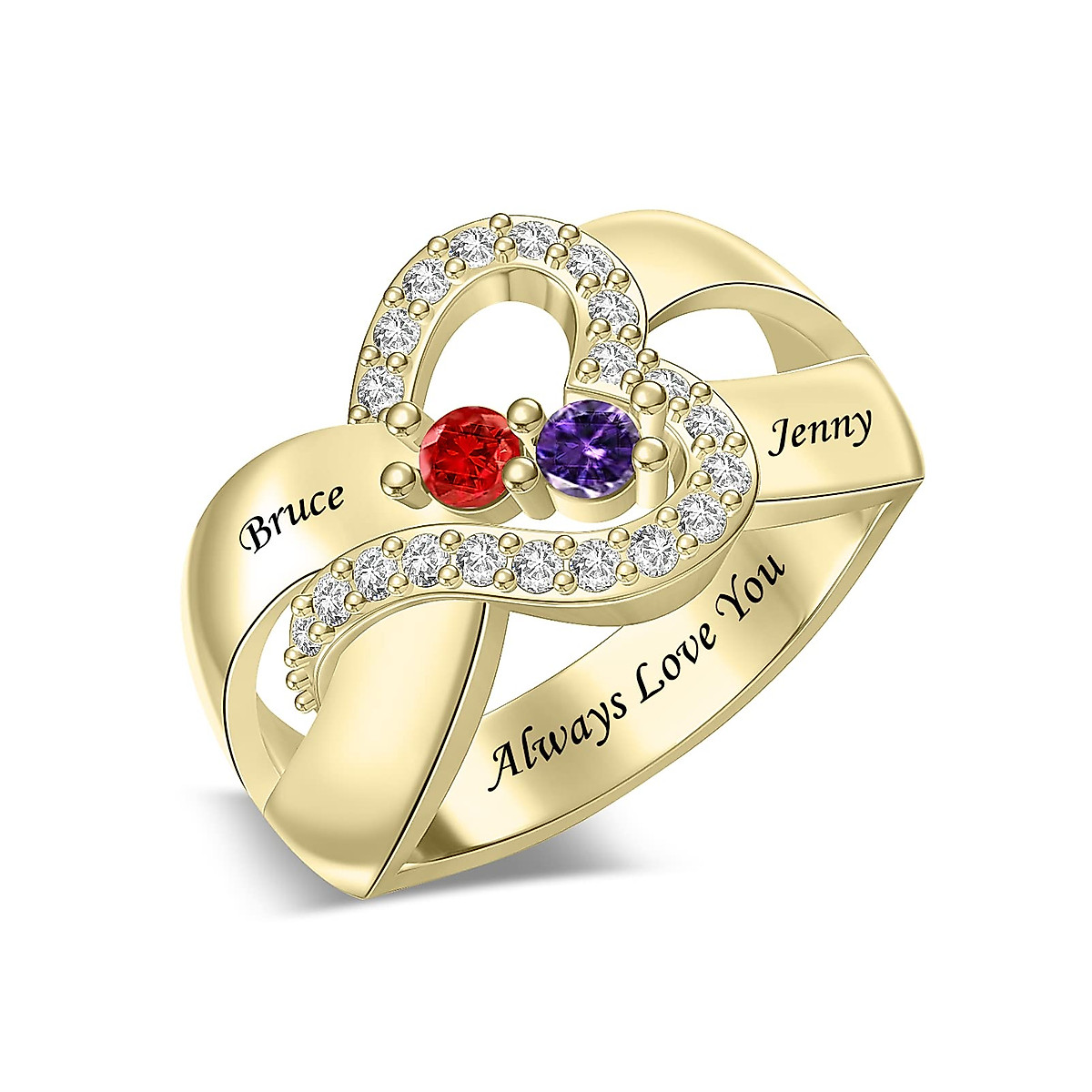 BAUMA AUTO Personalized Mother Rings, Mother Ring with 1-4 Birthstones & Names Family Custom Birthstone Ring for Women Mom Wife Daughter (A -2 Birthstones & Names)