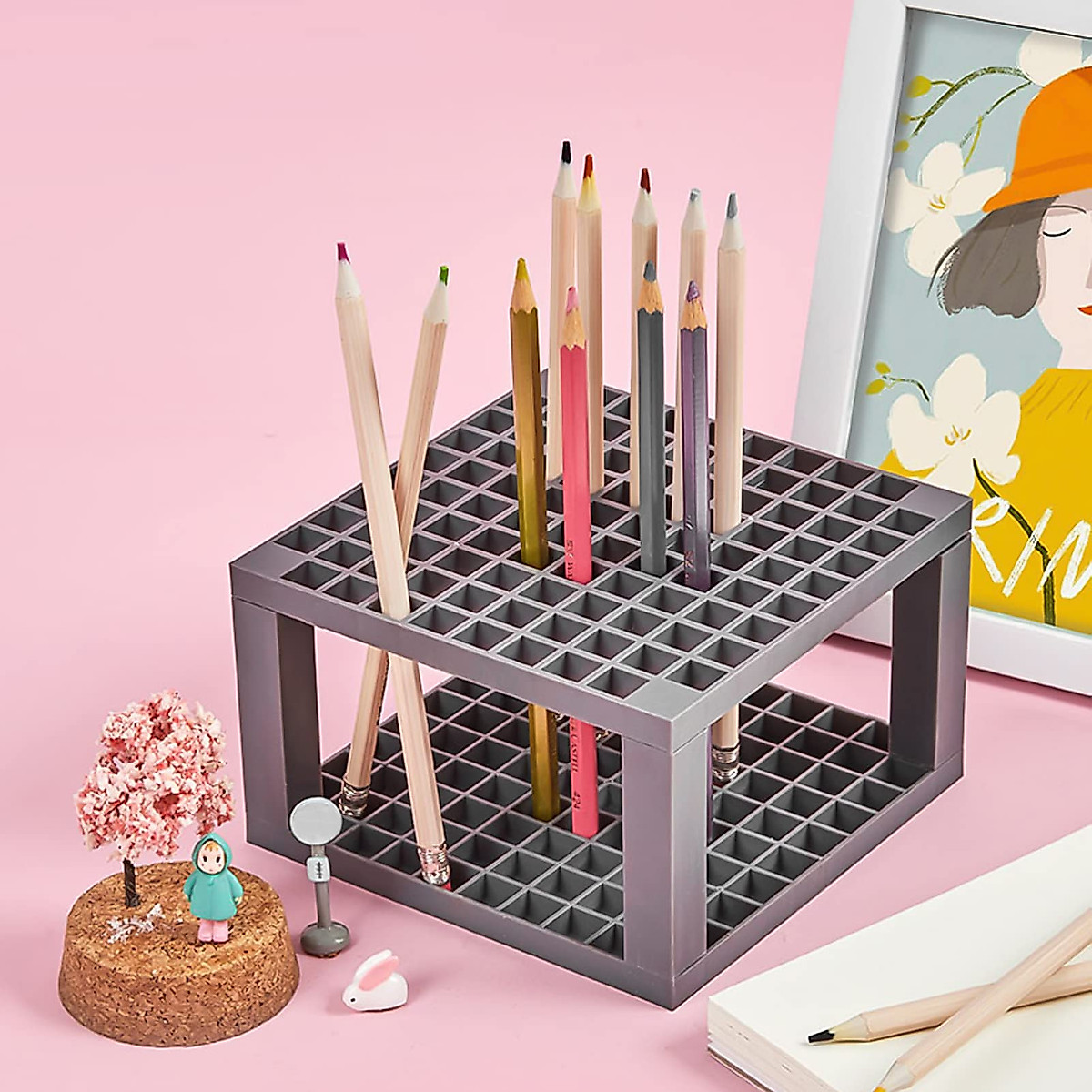 EXCEART Watercolor Brush Pens Set 2PCS Plastic Paint Brush Holder 96 Hole Art Plastic Pencil& Brush Holder Desk Stand Organizer Holding Rack Multi- Bin Art Brush Organizer Desktop Stand