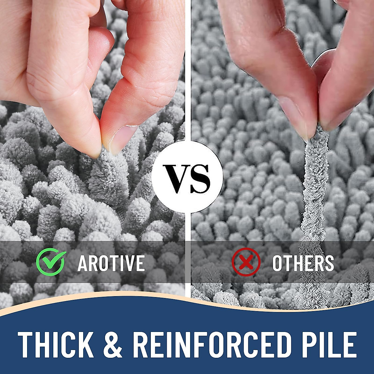 Arotive Luxury Chenille Bathroom Rug Mat, Extra Soft Thick Absorbent Shaggy Bath Rugs, Non-Slip Machine Wash Dry Plush Bath Mats for Bathroom, Shower, and Tub (16''x24'', Light Grey)