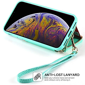 iPhone XR Case, ZVE for iPhone XR Wallet Case with Credit Card Holder Slot Shockproof Protective Leather Wallet Zipper Pocket Purse Handbag Wrist Strap Case for Apple iPhone XR 6.1" (2018) Blue