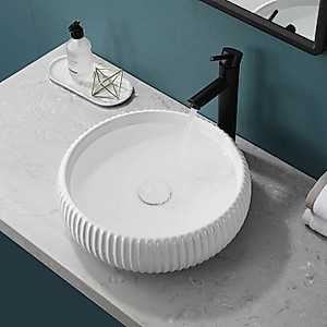 Davivy 16.5'' Round Vessel Sink with Pop Up Drain,Bathroom Vessel Sinks,Round Bathroom Sink,Ceramic Vessel Sink,Bathroom Sinks Above Counter,White Vessel Sink,Counter top Sink,Round Sinks for Bathroom