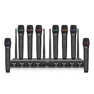 D Debra Audio AU800 Pro UHF 8 Channel Wireless Microphone System with Cordless Handheld Lavalier Headset Mics, Metal Receiver, Ideal for Karaoke Church Party (8 Handheld)