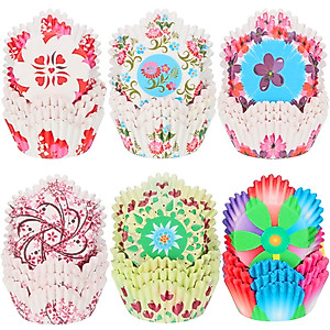 600 Pieces Colorful Flowers Cupcake Liners Heart Cupcake Baking Cups Petal Shaped Wrappers Muffin Case Trays for Birthday Party Decoration