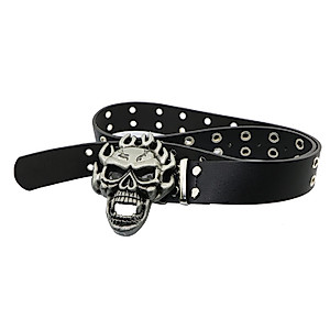 NORICAP Men And Women Metal Skull Head Leather Buckle Belt Waist Band Jeans Decorative Punk Belt (black)