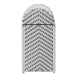 Greemotion Azur Modern Aluminum and All-Weather Wicker Outdoor Trash Can with Push Lid for Outdoor, Patio, Pool Area, Garden, Gray and White