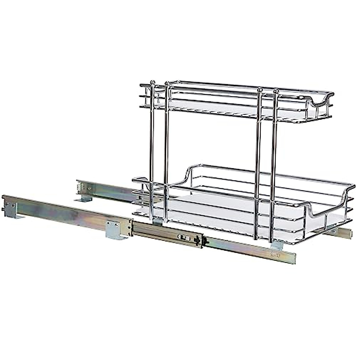 Household Essentials Glidez Chrome-Plated Steel Pull-Out/Slide-Out Storage Organizer with Plastic Liners for Under Sink or Cabinet Use - 2-Tier Design - Fits Standard Size Cabinet or Shelf, Chrome