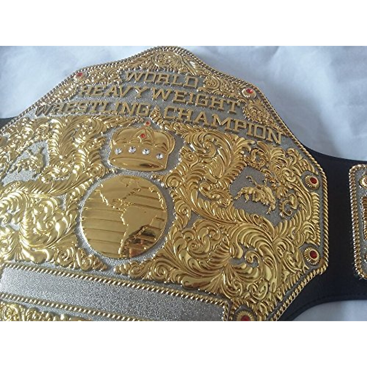 Fandu Belts Big Gold Adult Replica Real Leather Dual Plate Wrestling Championship Belt Title 8mm Thick 6.8lbs Trophy