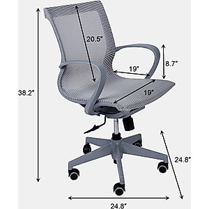 LUCKYERMORE Home Office Chair Desk Chairs Swivel Computer Chair with Arm 300Lb Capacity Mid Back Mesh Chair Breathable Back Seat Height Adjustable for Conference Work Read Rest, Grey