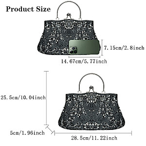 jessie Women's Evening Bag Party Wedding Bag Vintage Beaded Clutch Bag for Women Cocktail Party Handbags (Gray mechanical plate)