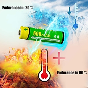 JINTION AA Rechargeable Batteries 600mah High Capacity 1.2V Ni-MH Double a Battery for Outdoor Solar Lights, String Lights, TV Remotes, Wireless Mouses, Flashlight