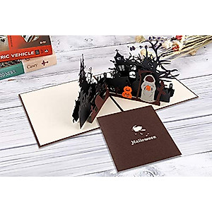 SICOHOME Halloween Greeting Card,6"x 6" 3D Halloween Castle Pop Up Greeting Card with Envelope for Kids