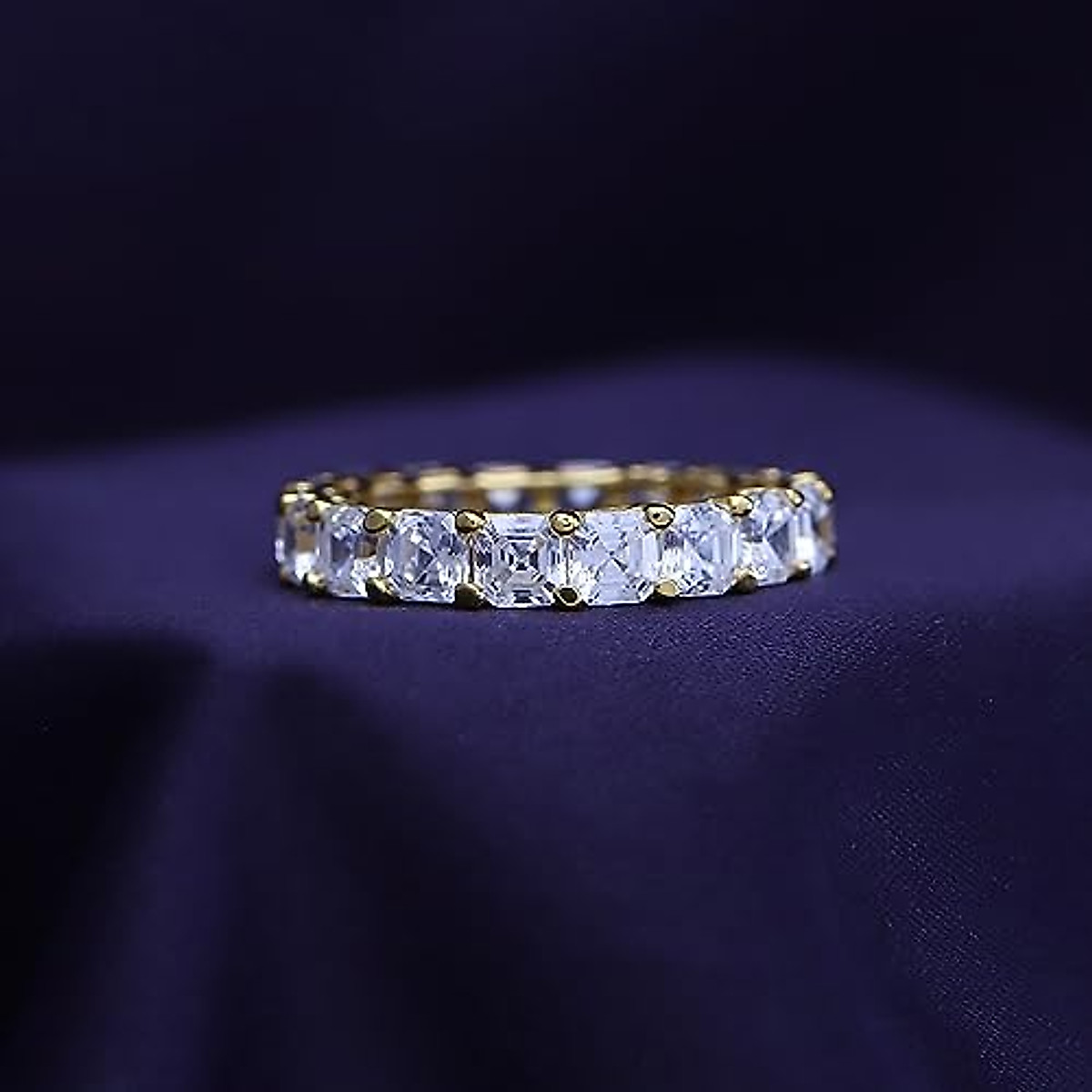 Jewel Zone US Asscher Cut White Cubic Zirconia Eternity Band Ring in 14k Yellow Gold Over Sterling Silver
