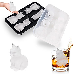 Cat Ice Cube Tray Mold - 3D Cat Shape Ice Cube Trays, Cute Ice Cube Molds for Whiskey Bourbon, 4-Hole Large Fun Shapes Ice Cube Trays, Funny Cat Gifts for Cat Lovers Women Men