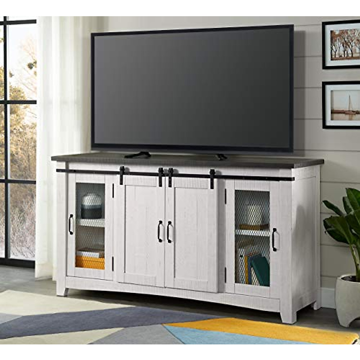 Martin Svensson Home Hampton TV Stand, White Stain with Grey Stain Top