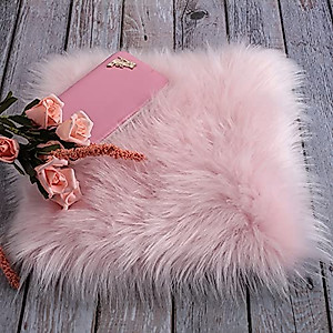 Sibba Faux Fur Area Rugs Chair Pad Protectors 12 inch Mini Square Cover Seat Fuzzy Cushion Carpet Mat Soft Fluffy Rug Couch for Living Bedroom Sofa Nail Art Photography Background Locker Decor (Pink)