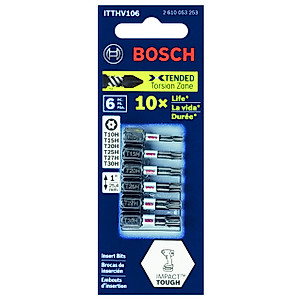 BOSCH ITTHV106 6-Piece 1 In. Impact Tough Screwdriving Insert Bits Assorted Set