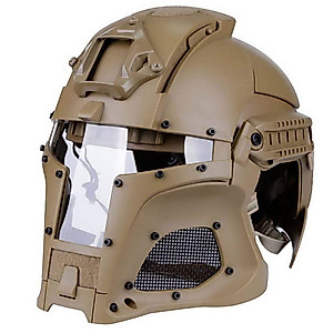 Simways Cosplay Airsoft Full Face Head Helmet Tactical Sorta-Kinda Mandalorian/Boba Fett/Galac-Tac/Star Wars Airsoft Helmet with Exchangable Lens(Tan)