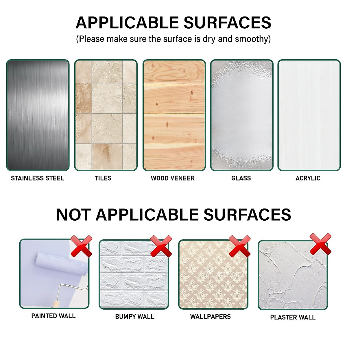 Mop Broom Holder Wall Mounted Heavy Duty No Drill, Adhesive Mop 304 Stainless Steel Mop Hanger Wall Mount Stick on w Hooks for Bathroom Kitchen Closet Garage Garden Organizer with 6 Hooks (Black)