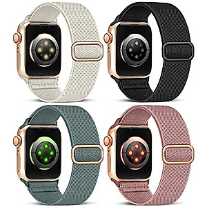 4 Pack Stretchy Nylon Bands Compatible with Apple Watch Band 38mm 40mm 41mm 42mm 44mm 45mm 49mm for Women Men, Elastic Solo Loop Adjustable Sport Braided Strap for iWatch Series 8 7 SE 6 5 4 3 2 1