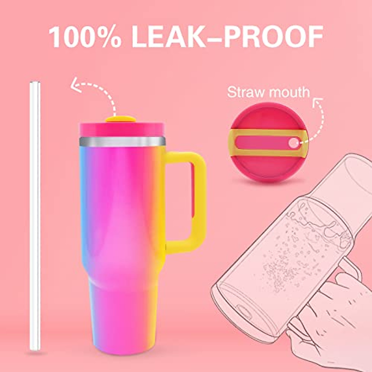 nailastro 40 oz Tumbler with Handle and Straw Lid, Reusable Stainless Steel Insulated Tumblers with Silicone Boot, Travel Mug Water Bottle Iced Coffee Cup,Large Capacity Car Cup - Gift for Women Men