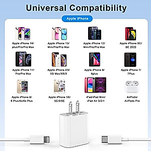 iPhone Charger 10 FT Fast Charging, 2 Pack [Apple MFi Certified] PD 20W USB C Wall Charger Block with 10FT Long Type C to Lightning Charger Cable Compatible for iPhone 14 13 12 11 Pro XS XR X 8 iPad
