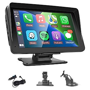 Podofo Portable Car Stereo Wireless Apple Carplay Android Auto,7 Inch Touch Screen Car Radio with Bluetooth Hands-Free/Mirror Link/Maps Navigation/Voice Control/TF Card/AUX,for Cars, Trucks, SUVs