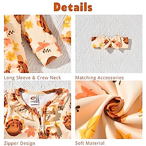 Aalizzwell 3-6 Months Baby Girls Thanksgiving Clothes Premature Long Sleeve Zip Up Romper One Piece Turkey Fall Autumn