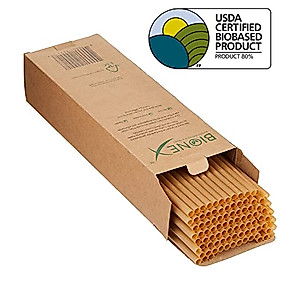 Bionex - Premium Biodegradable Sugarcane Straws, USDA BioPreferred, (8" Length straw), (100 straws/box) Alternative to Plastic