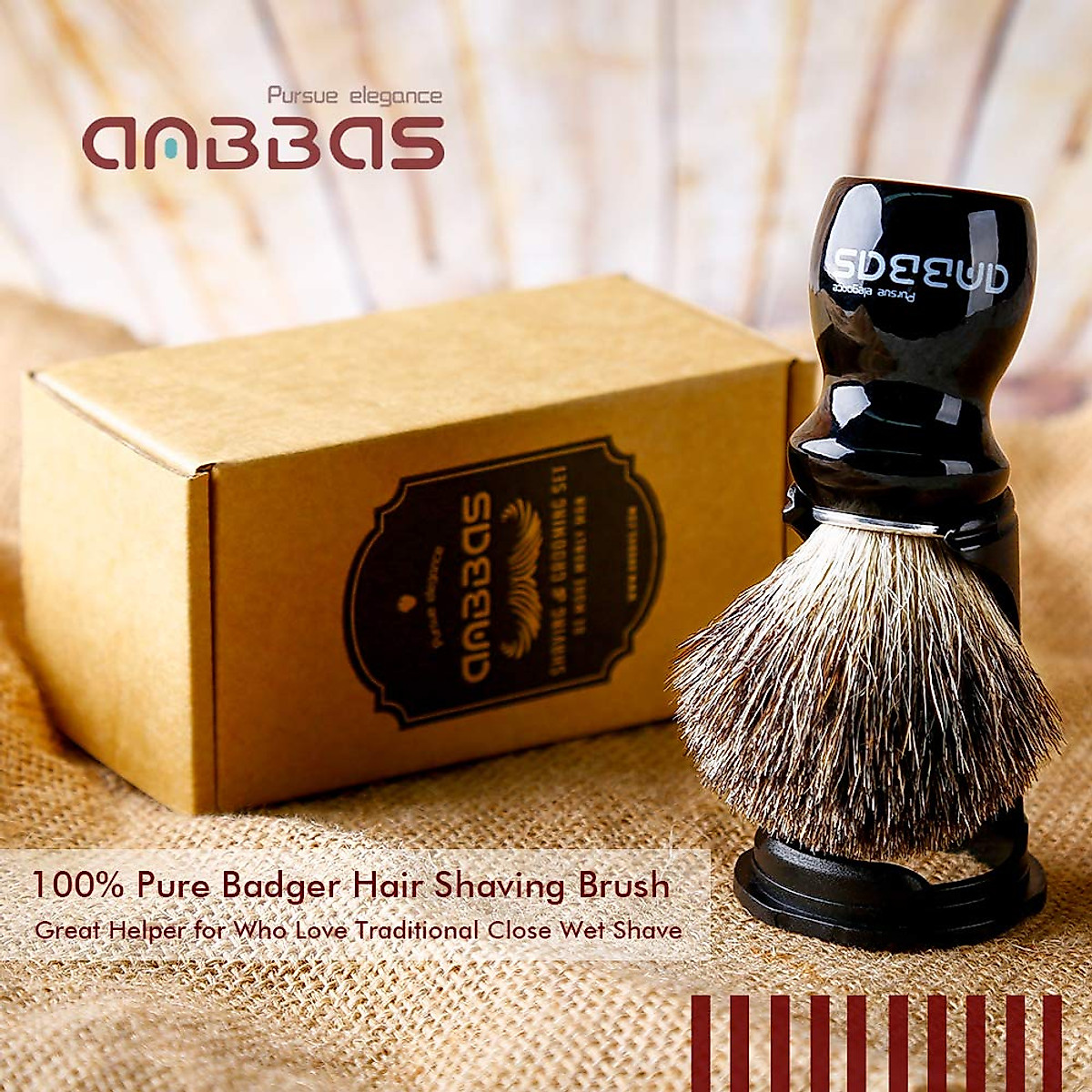 Badger Shaving Brush Holder Set,Wooden Handle Shave Brush,Contracted Design Resin Shaving Stand,2pcs Traditional Shaving Kit for Men by Anbbas