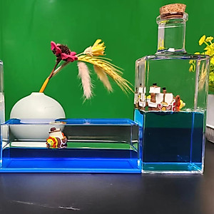 LAUPVXA Unsinkable Boat Pirate Ship, Housand Sunny Fluid Drift Bottle, Ship in a Bottle Cruise Ship Model Toy, Suitable, for Car Decor, Home Showcase Desktop Ornaments-Rectangle+Light base