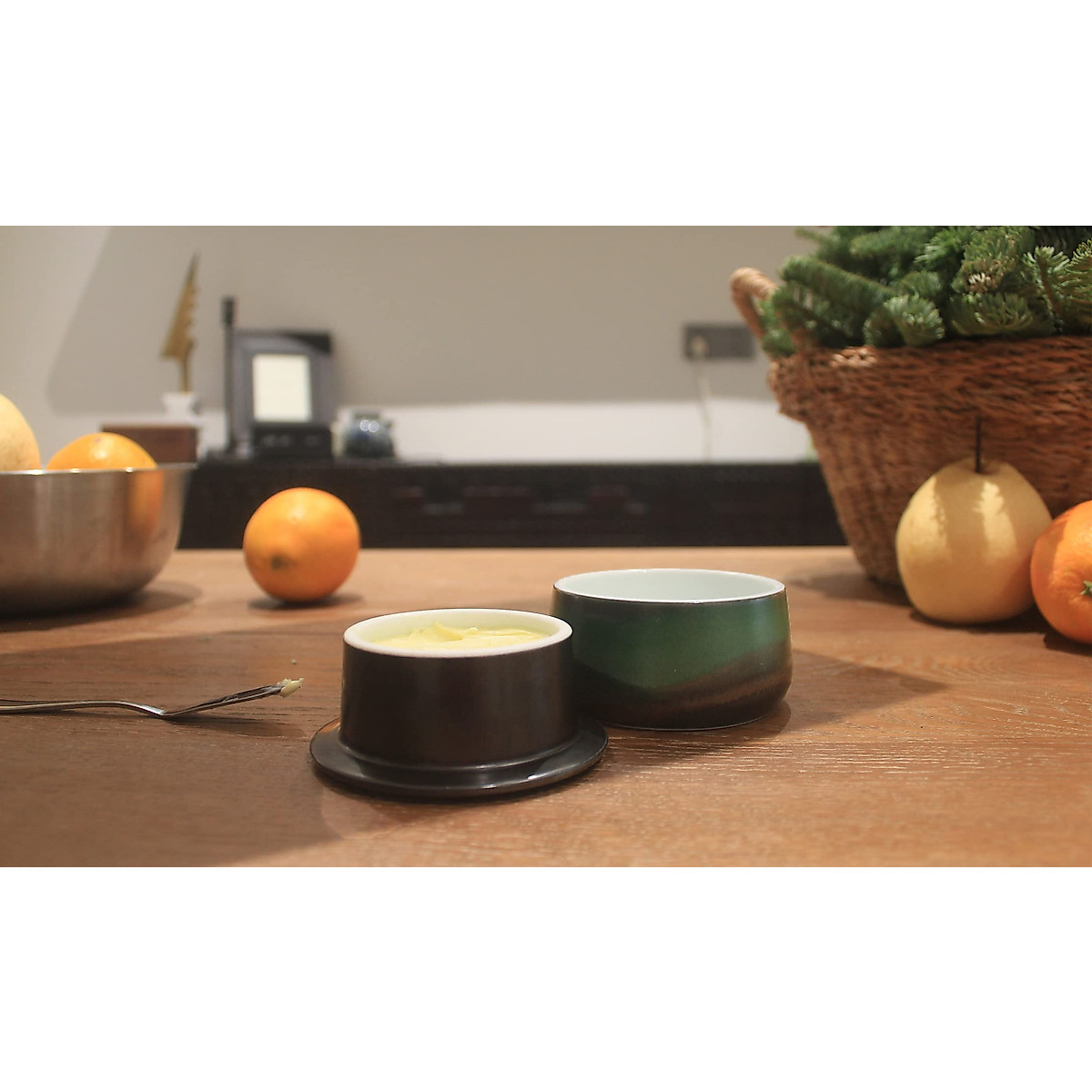 Windomere Handmade Porcelain Butter Crock Keeper - Ceramic French Butter Dish - 4Ounce Capaicty,Moutain Mist (3.85x2.25)