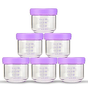 Glass Baby Food Storage Containers COMI Reusable 4OZ Baby Food Jars with Food Grade Plastic Lids, Pack of 6, Microwave/Dishwasher Friendly