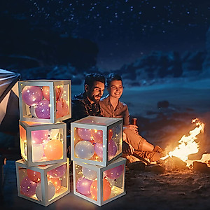 5PCS Balloon Boxes Transparent Balloon Boxes with 5 LED Light Strings, Clear Balloon Boxes with 48 Candy Colors Balloons for Decor Shoot Prop, Weddings Engagement Parties Bridal Shower Birthday Decor