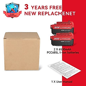 4-Pack 6.5Ah PCC685L 20V Battery Replacement for Porter Cable 20V Battery Lithium ion 20 Volt MAX PCC680L PCC682L PCC685LP Compatible with Porter Cable 20V Cordless Tools