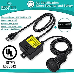 BESTILL Sink Top Garbage Disposal Air Switch Kit, Matte Black (Long Push Button with Brass Cover), UL Listed