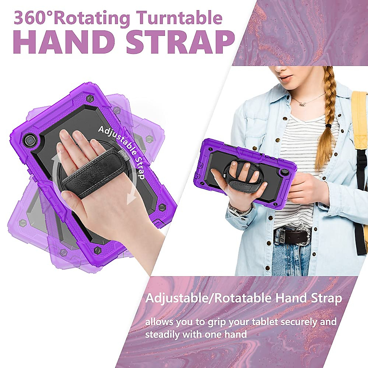 CLARKCAS Case for Samsung Galaxy Tab A7 Lite Case 8.7 inch 2021(SM-T220/T225/T227) with Screen Protector Pencil Holder Kids Shockproof Silicone Cover 360 Stand Hand Strap for Galaxy A7 lite,Purple