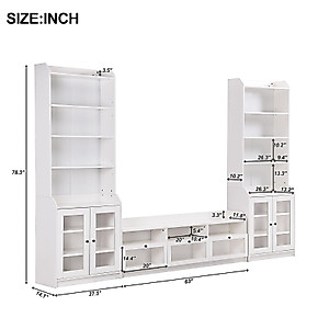Modern Chic Elegant Entertainment Wall Unit with Tall Cabinets, Multifunctional TV Stand Set for TVs Up to 70", Television Stand with Acrylic Board Door, for Living Room, White
