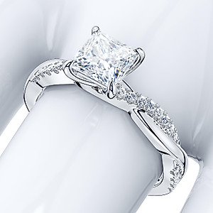 10k White Gold 4-Prong Petite Twisted Vine 1CT Princess Cut Genuine Moissanite Engagement Ring Promise Bridal Ring (7)
