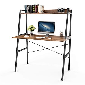 Eureka Ergonomic Computer Desk with Hutch, 43" Ladder Desk with Storage Shelves for Home Office PC Writing Table, Space Saving Rustic Brown