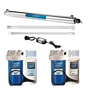 55W UV Ultraviolet Light Plus Sediment and Carbon Well Water Filter Purifier System for Rust, Iron, Sand, Dirt, Sediment Bad Taste/Odor.12 GPM UV Sterilizer and 2 Heavy Duty Housings Size 4.5"x10"