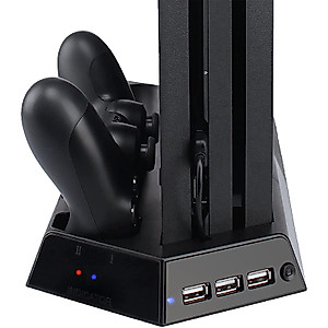 FASTSNAIL Vertical Stand for PS4 Pro with Cooling Fan, Controller Charging Station for PlayStation 4 Pro, Charger for DualShock 4 Controller with LED Indicator