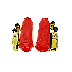 WeldingCity Dinse-Type Twist-Lock Insulated Connector Pair (Male/Female Red Cover) for Welding Cable AWG 1/0-3/0 (50-70mm)