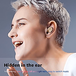 SYSFUN Single Bluetooth Wireless Earbud, Mini Invisible in-Ear Wireless Bluetooth Headphone 12 Hours Super Long Battery Life Suitable for Sports Work and Sleep- Beige