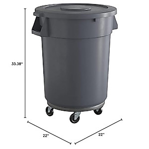 Krollen Industrial 32 Gallon Gray Round Commercial Trash Can with Lid and Dolly