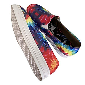 Women’s Slip On Sneakers Tie-Dye Colorblock Casual Shoes Fashion Comfortable Walking Shoes Canvas Flats