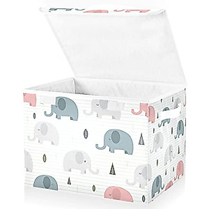 innewgogo Elephant Storage Bins with Lids for Organizing Cube Cubby with Handles Oxford Cloth Storage Cube Box for Study Room