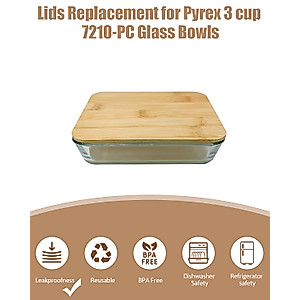 Wooden Food Storage Lids for Pyrex 7210-PC 3-Cup Rectangular Storage Cover Lids Replacement for Pyrex Container 7210-PC Glass Bowls -2 Pack (Container not Included)